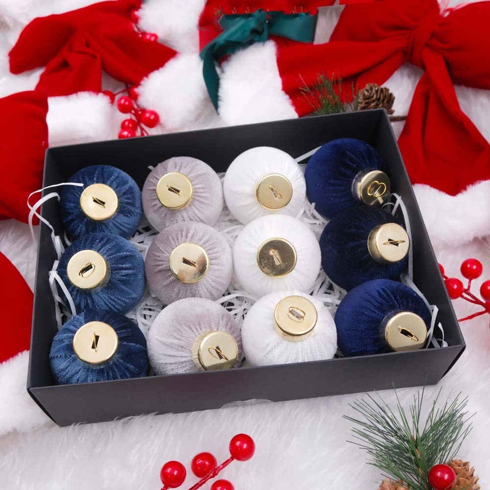 12PCS Christmas Tree Pendant Christmas Decorations Flocking Christmas ...