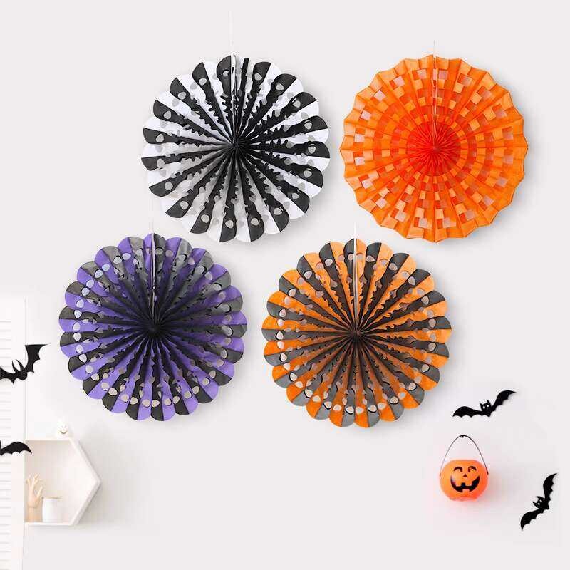 Halloween Paper Fan Flower Festival Supplies Bar Mall Atmosphere Setup ...