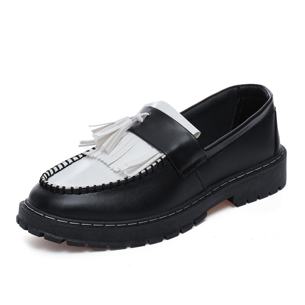 COD Black Two-tone Men classic Loafers Fashion Casual tassel PU leather ...