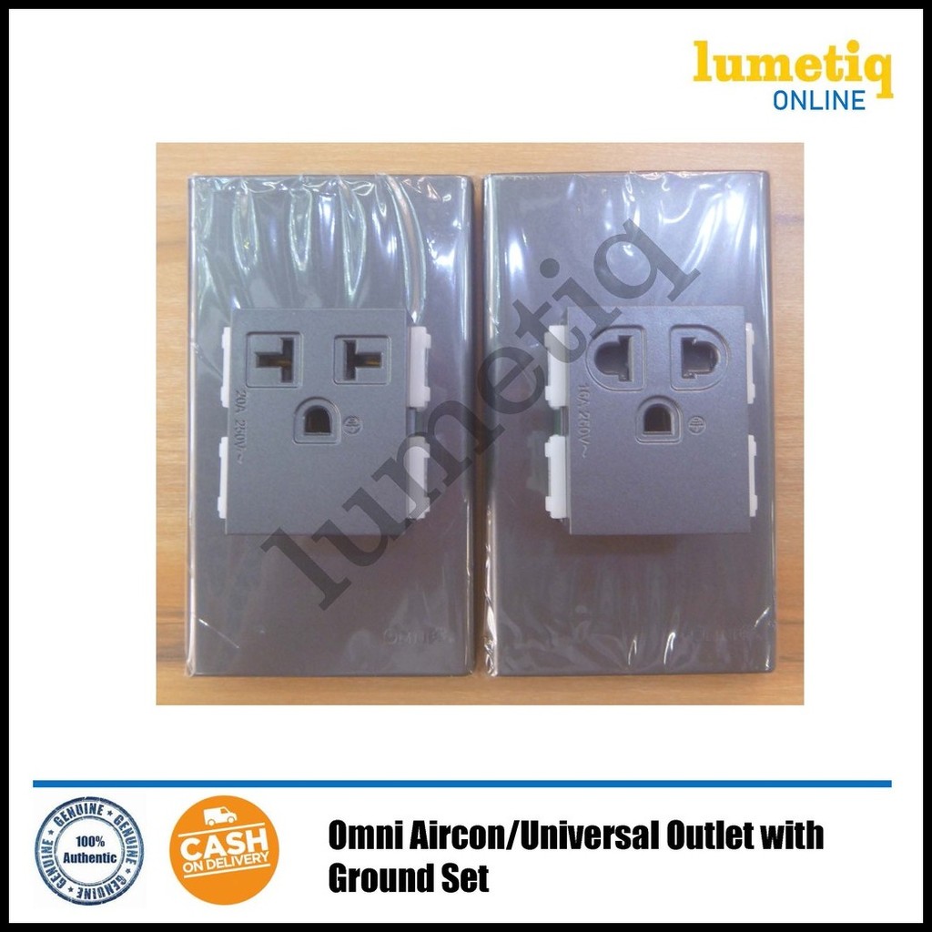 OMNI Wide Series Graphite Aircon Tandem & Universal Outlet w/ Ground ...