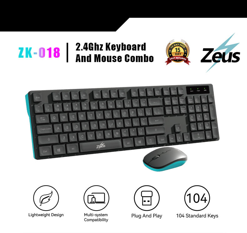 Zeus ZK-018 2.4G Wireless Keyboard And Mouse Combo — Ultra-Thin ...