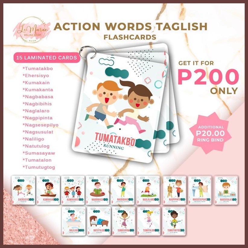 ACTION WORDS TAGALOG FILIPINO Laminated Educational Flashcards Filipino ...