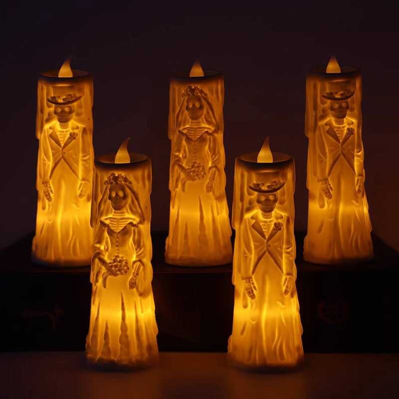Halloween Skull LED Glowing Candle Horror Decoraion Props Ghos Bride ...