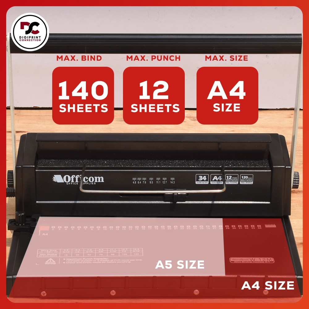 OFFICOM Wire Binding Machine A4 W12M Heavy Duty Binder Double Loop Wire ...