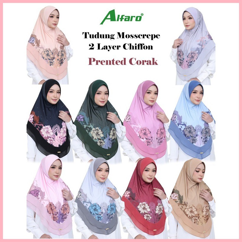 Original Alfaro Printed instant Sukob with layer chiffon fabric hijab ...