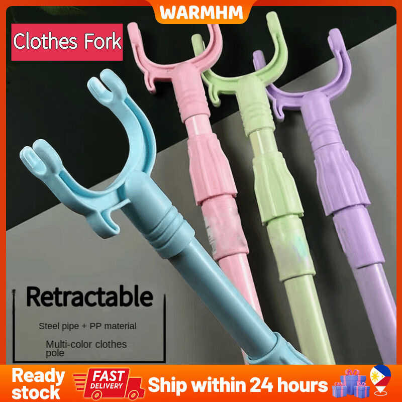 Balcony Fork Clothes Hangers Retractable Pole Space-Saving Drying Rack ...