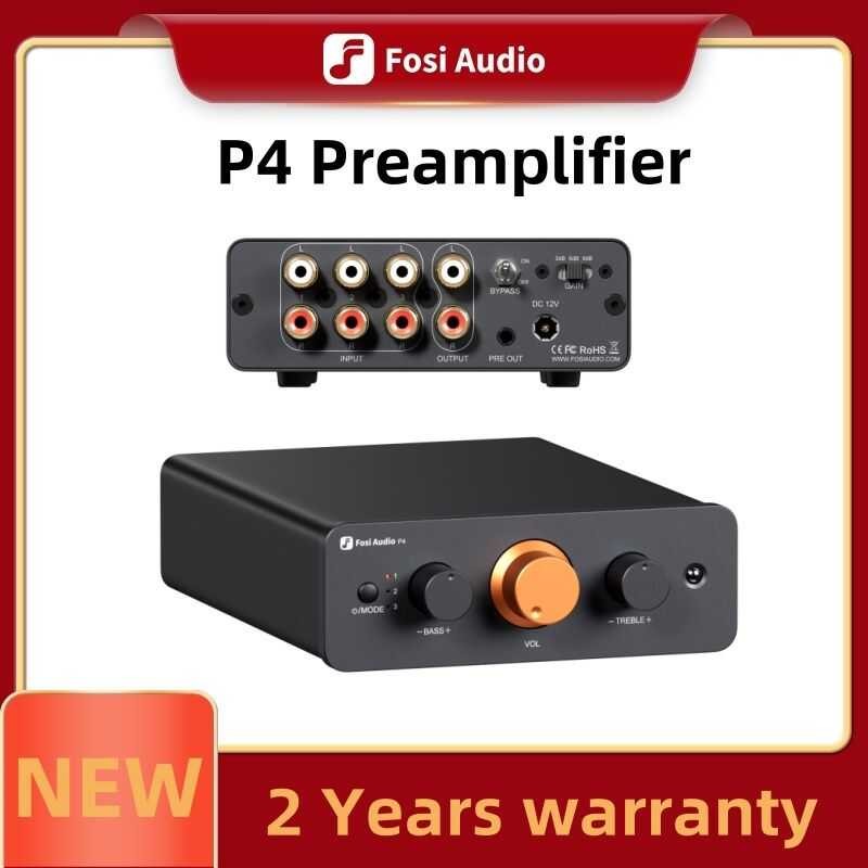 W Fosi P4 Mini Preamp 3 RCA Inputs, Home Audio Stereo Pre Amp For ...