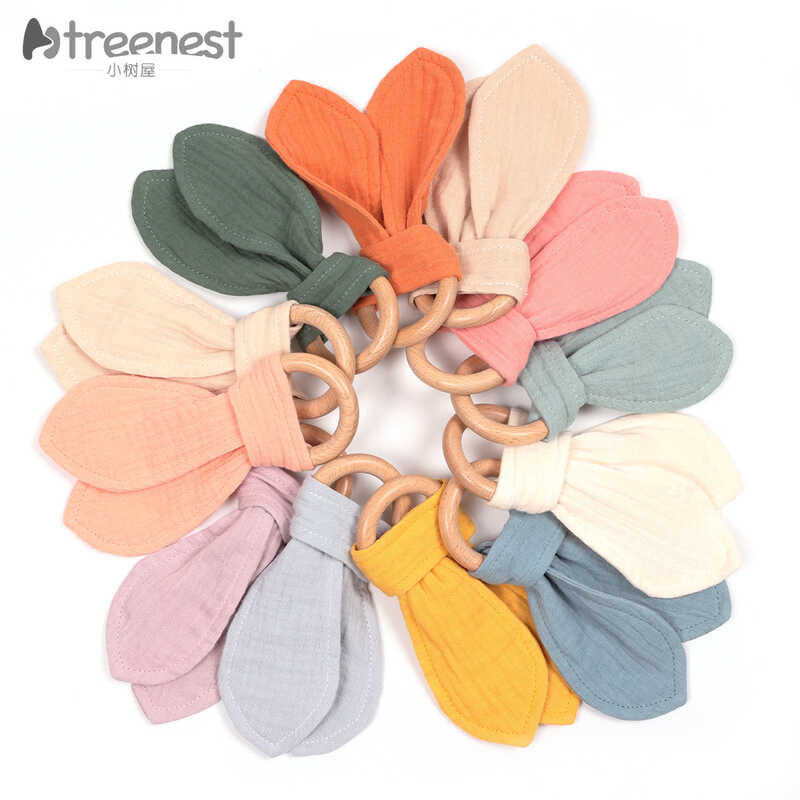 Baby Rabbit Ears Wooden Bite Ring Baby Cotton Gauze Wooden Molar Ring ...