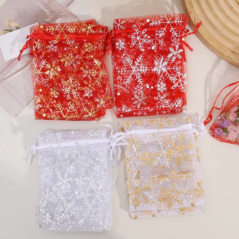 10/30/50Pcs Christmas Gold Transparent Organza Mesh Gift Bag - Party ...