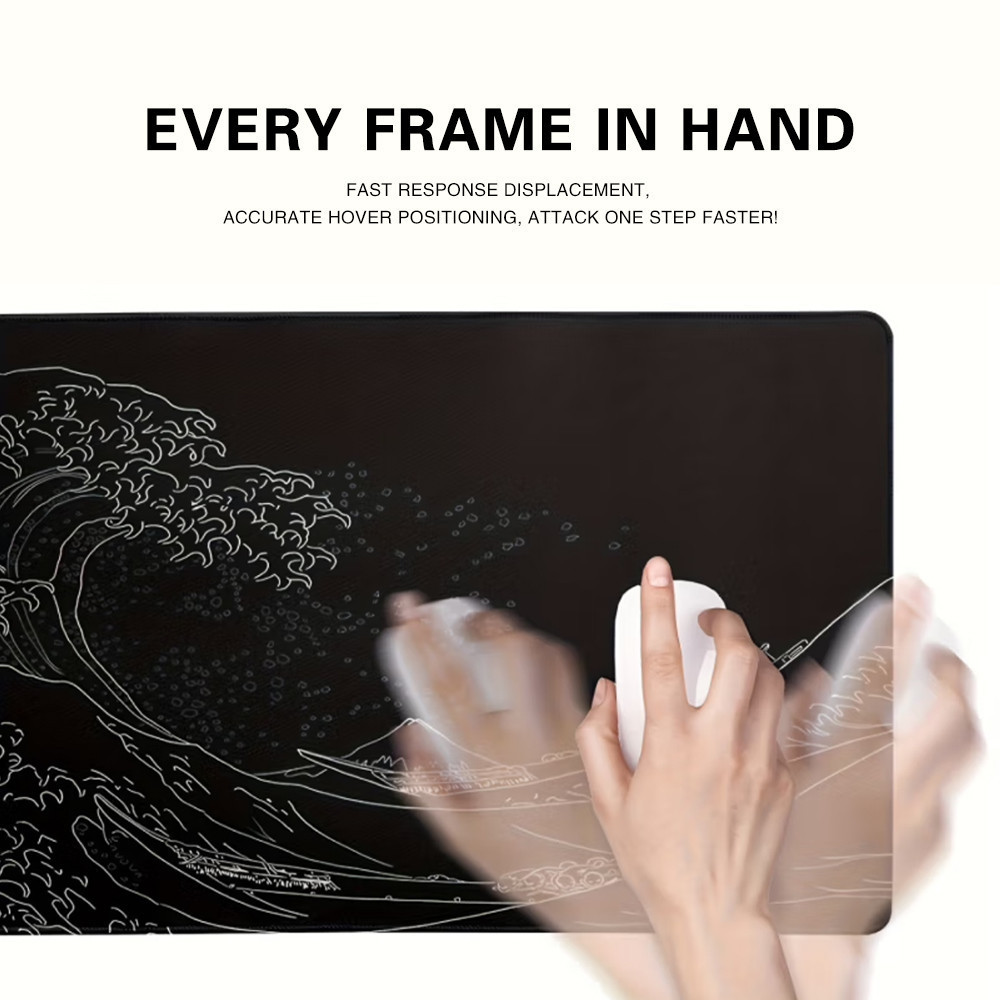 Japan Black Sea Wave Large Mouse Pad, Extended Gaming Mouse Pad With ...