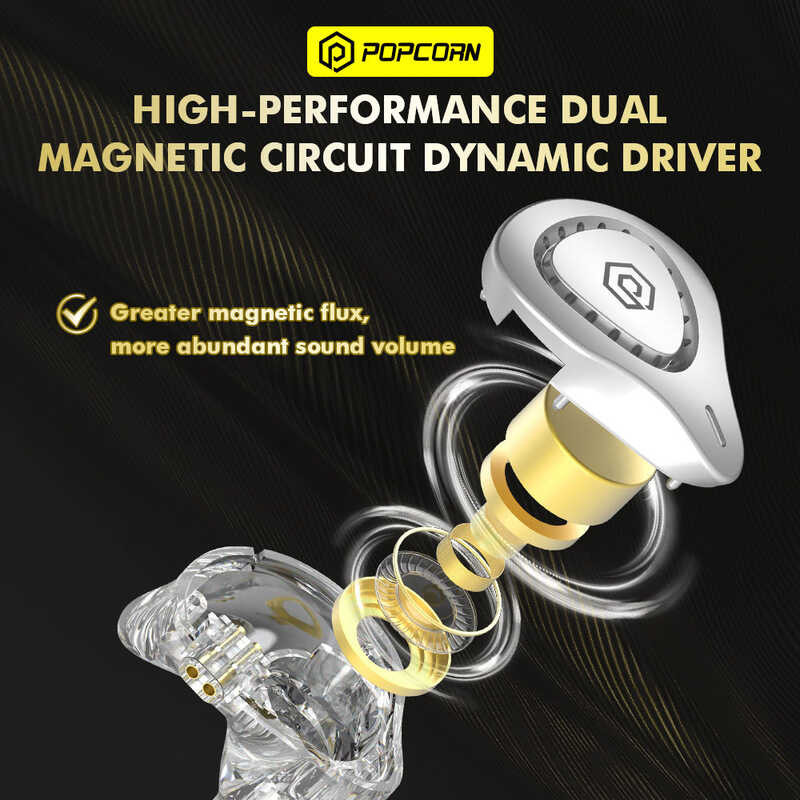 POPCORN IEM Earphones With Mic, Dual Magnetic Dynamic Drivers Hifi ...