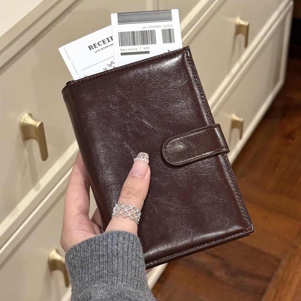 Retro Brown Leather Passbook Holder Portable Multifunctional Card Bag ...