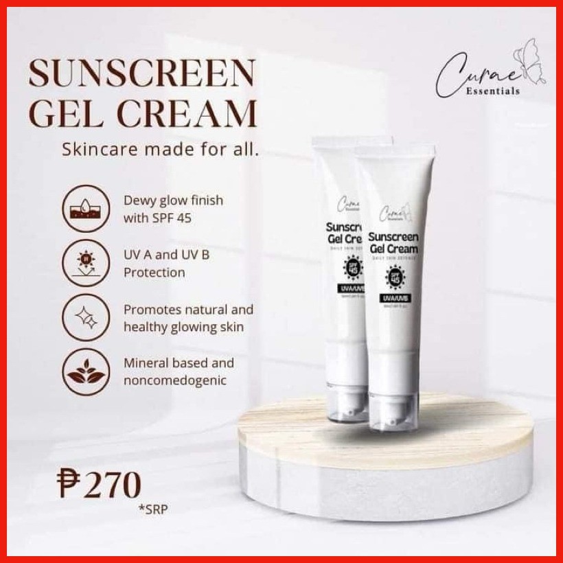 Curae Sunscreen Gel Cream - SPF 45 (Dewy Glow Finish) | Shopee Philippines