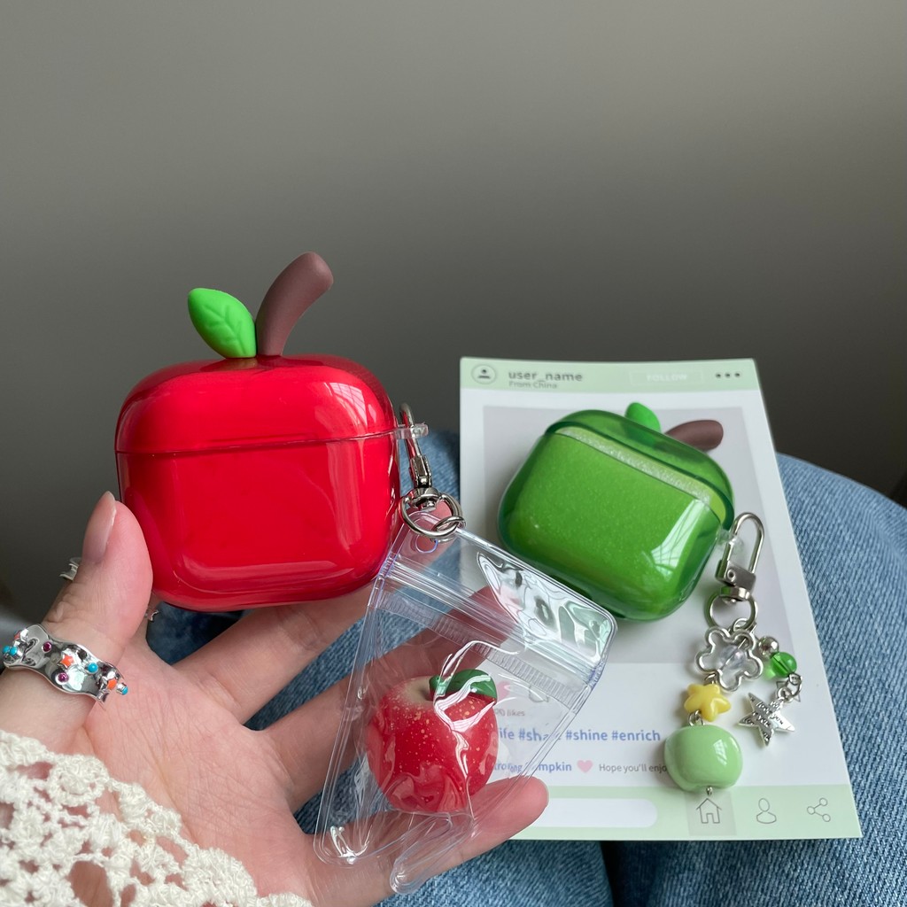 Translucent Red Green Apple Earphone Case for AirPods 1 or 2 3 4 Pro 2 ...