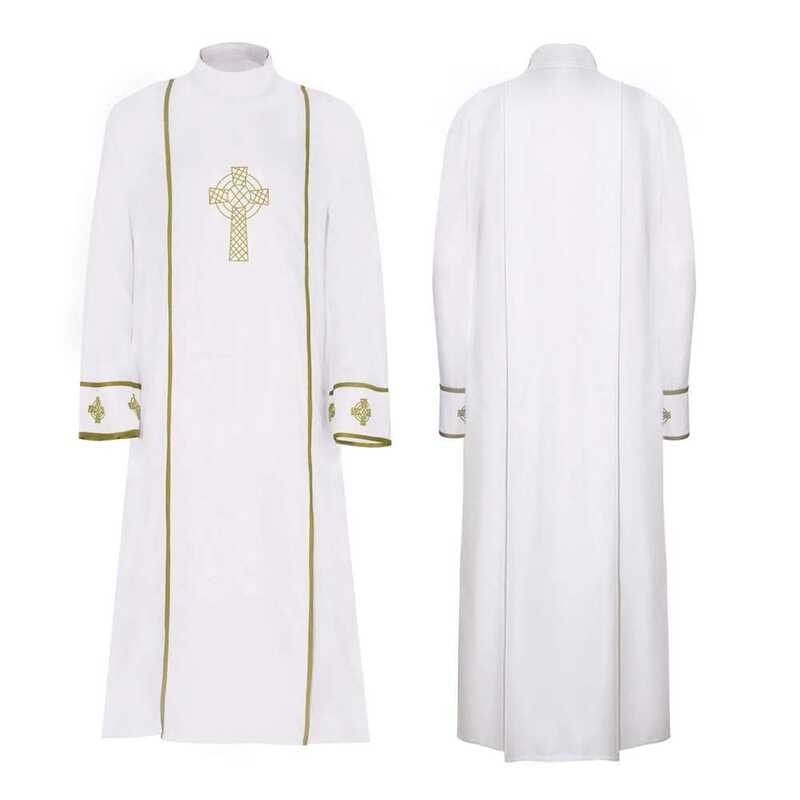 White Cross Tunic Robe Cassock Chasuble For Pastor Priest Costume ...