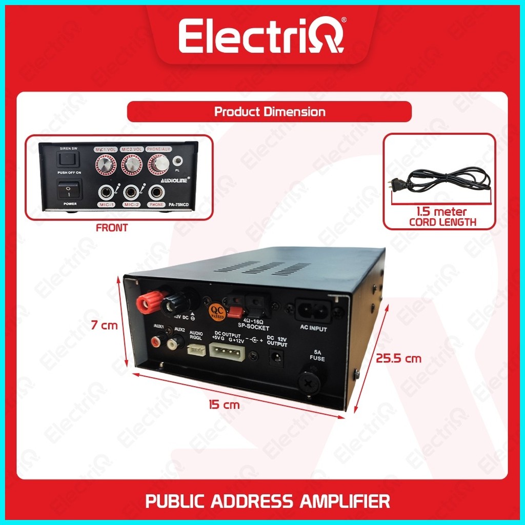 Electriq | Audioline Public Address Amplifier with Siren 200W PMPO ...