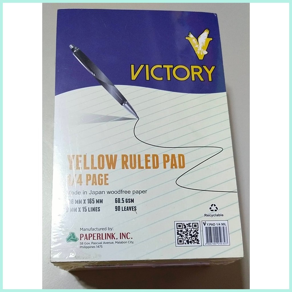 1 RM Victory Yellow Ruled 1/4 Pad Made in Japan Woodfree Paper 10 pads ...