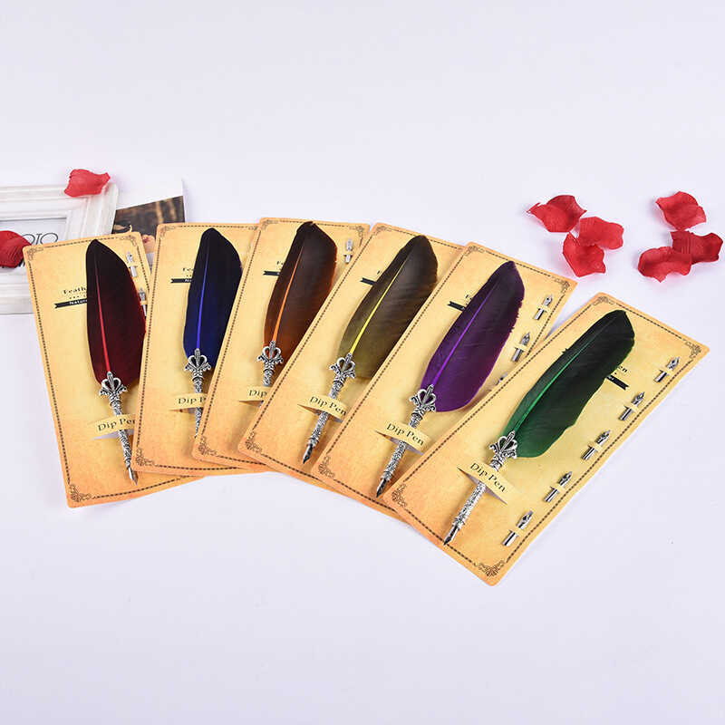 Creative Turkey Feather Pen Calligraphy Round Dip Pen Wax Seal Set ...