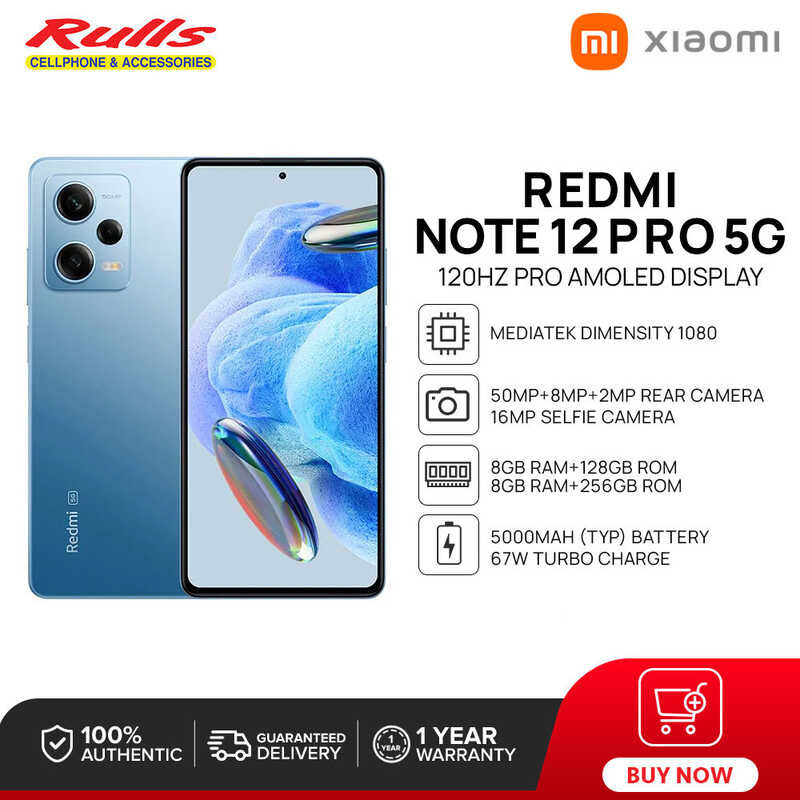 Xiaomi Redmi Note 12 Pro 5G Smartphone | 8Gb+128Gb / 8Gb+256Gb MTK Dimensity 1080 50Mp Sony ...