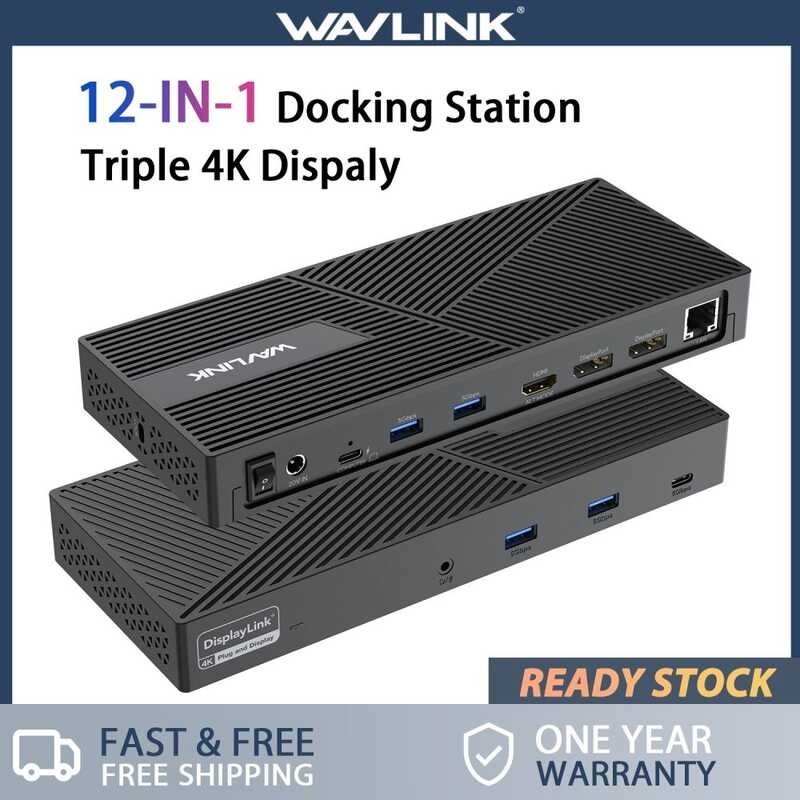 Wavlink Usb-C Universal Triple 4K Display Docking Station, 12-In-1 ...