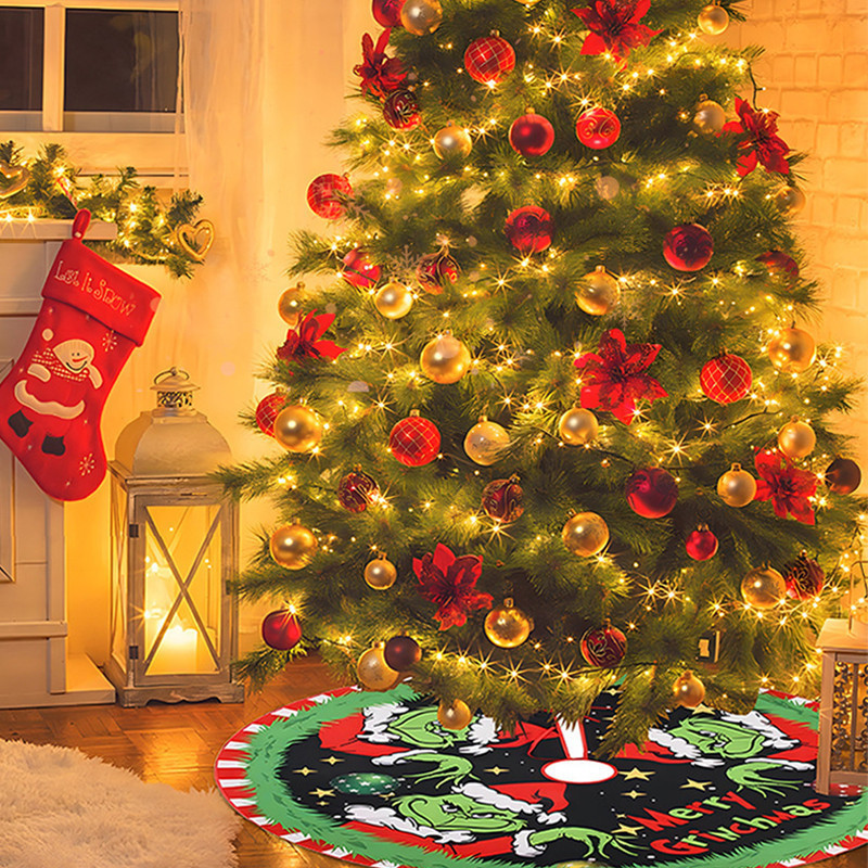 Christmas Tree Skirt Santa Claus Reindeer Tree Botton Mats Red Plaid ...