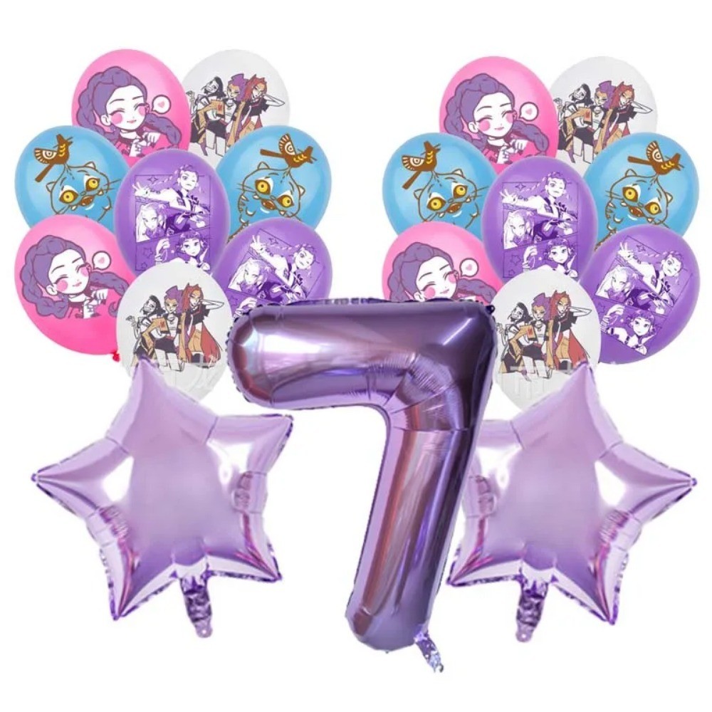Kpop Demon Hunters Purple Number Foil Balloon Set Happy Birthday Party ...