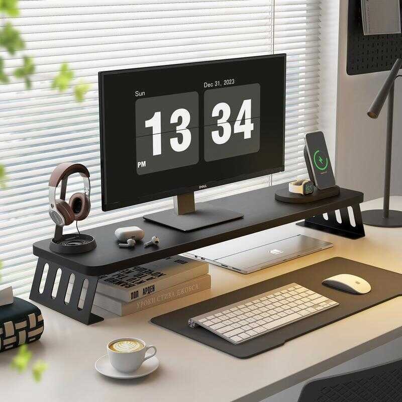 2025 New!Premium Wooden Monitor Stand Office - Computer Riser With ...