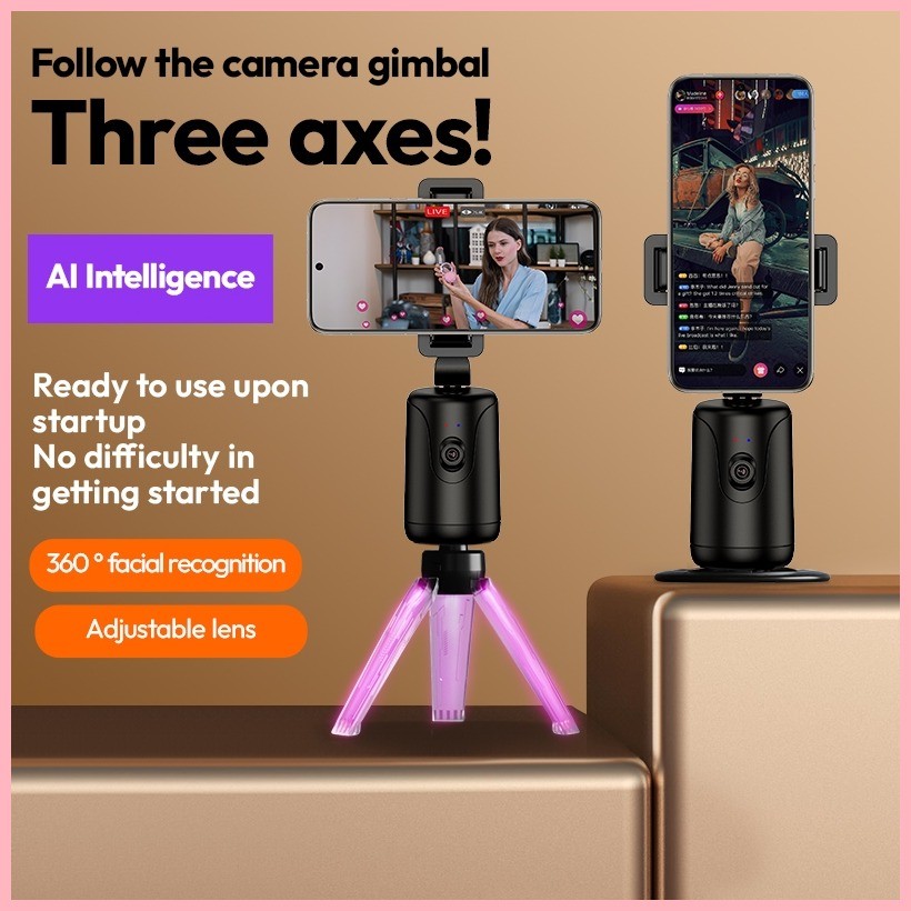 360 rotary gimbal stabilizer smartphone live follow-up selfie desktop ...