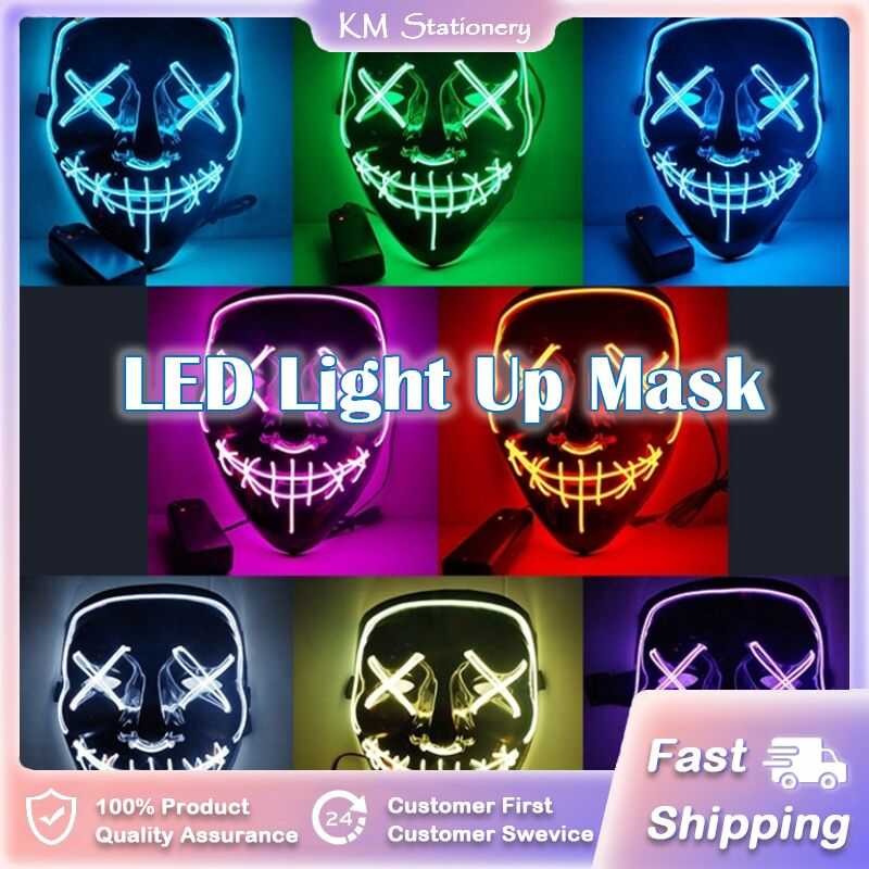 Halloween LED Neon Party Luminous Light Scary The Purge Mask Glow In ...