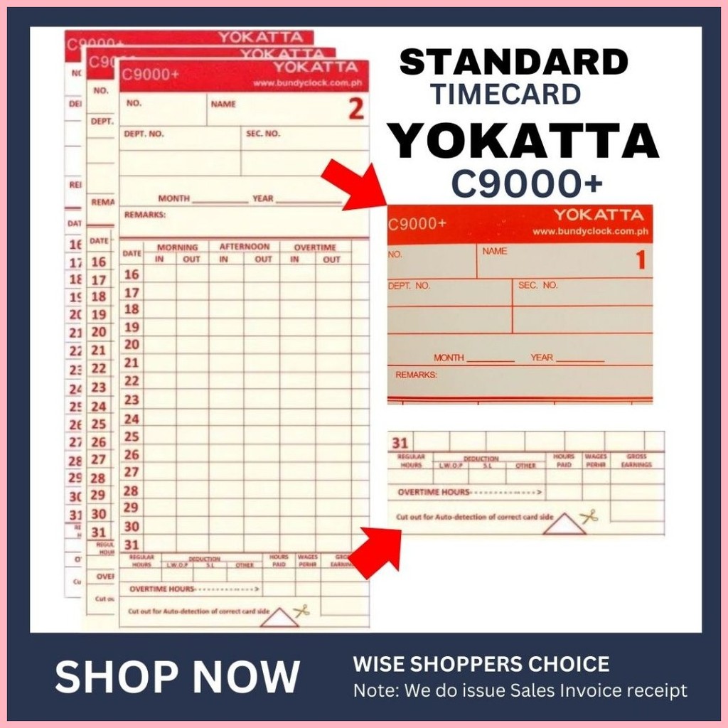 DTR CARD | Standard Time Card of Bundy clock Yokatta C9000+ Time ...