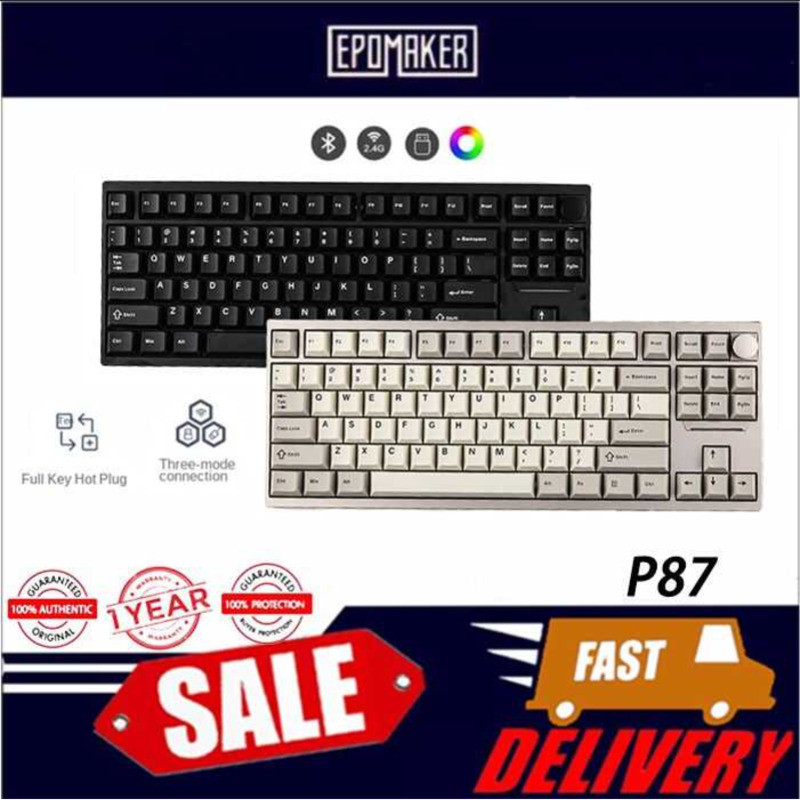 EPOMAKER P87 Game RGB Three Mode Wireless Bluetooth Mechanical Keyboard ...