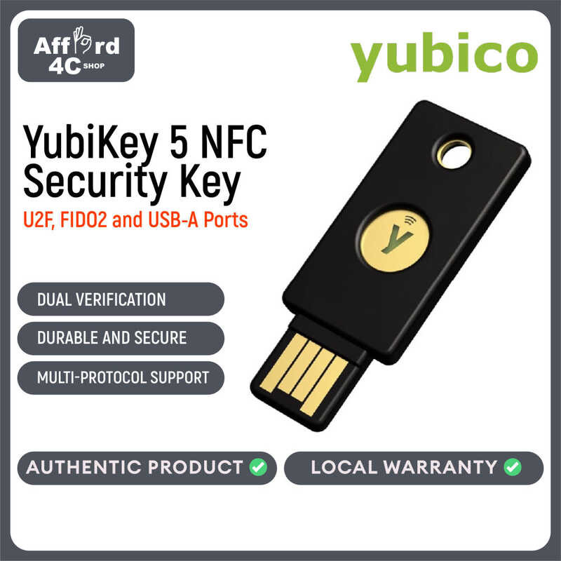 Yubico Yubikey 5 NFC Security Key, U2f, Fido2, Usb-A Ports, Dual ...