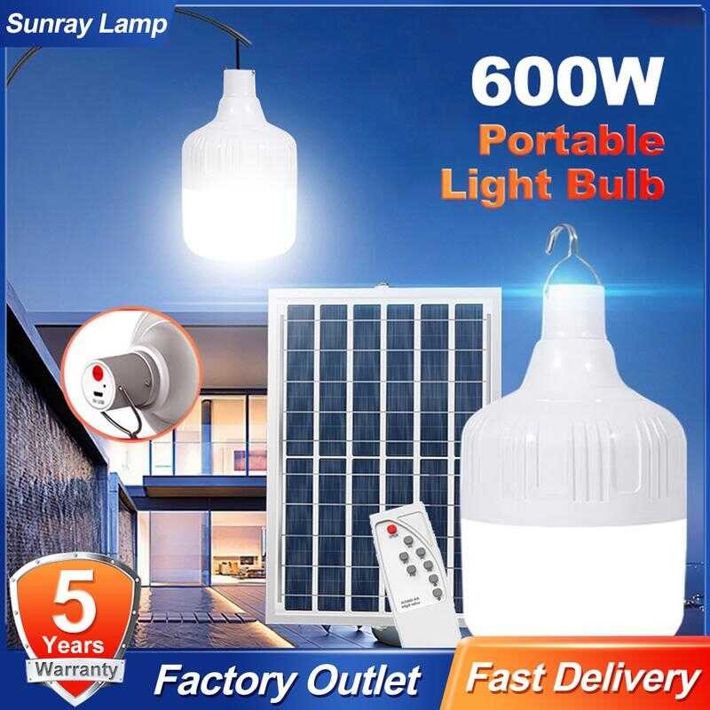 Outdoor Portable Light 600W 500W 400W 300W Solar Powered Led Bulb Charged Garden Lamp Yard Hiki ...
