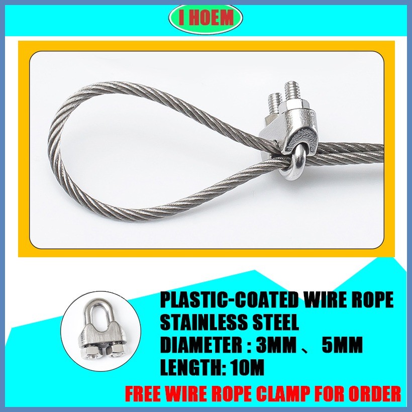 Length 10m/Diameter 3/5/8mm 304 Stainless Steel Wire Rope Cable Clip ...