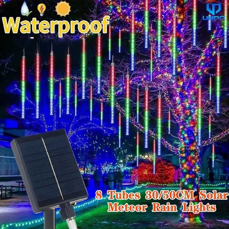 Outdoor Meteor Shower Solar Lights White LED Falling Rain Waterproof ...