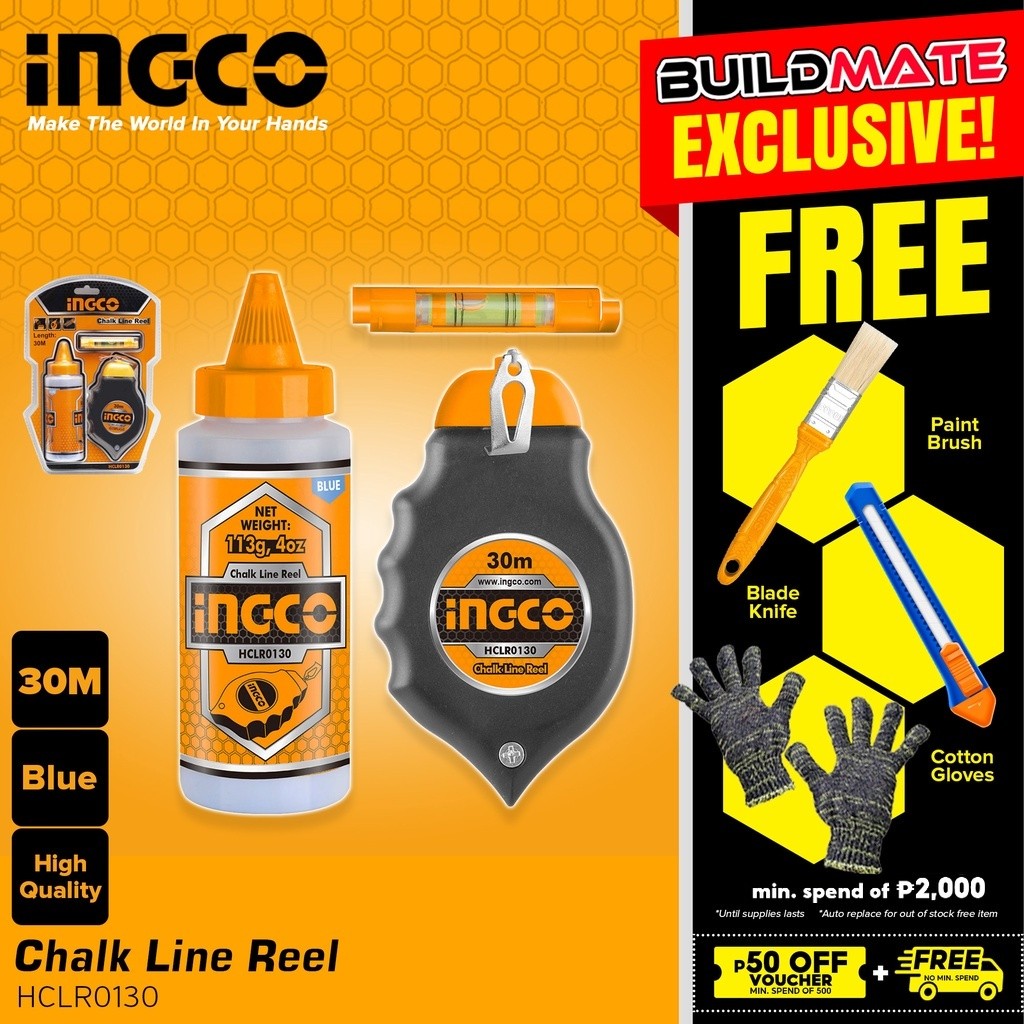 BUILDMATE Ingco Chalk Line Reel Set Pitik 30M With 113g Self-Chalking ...