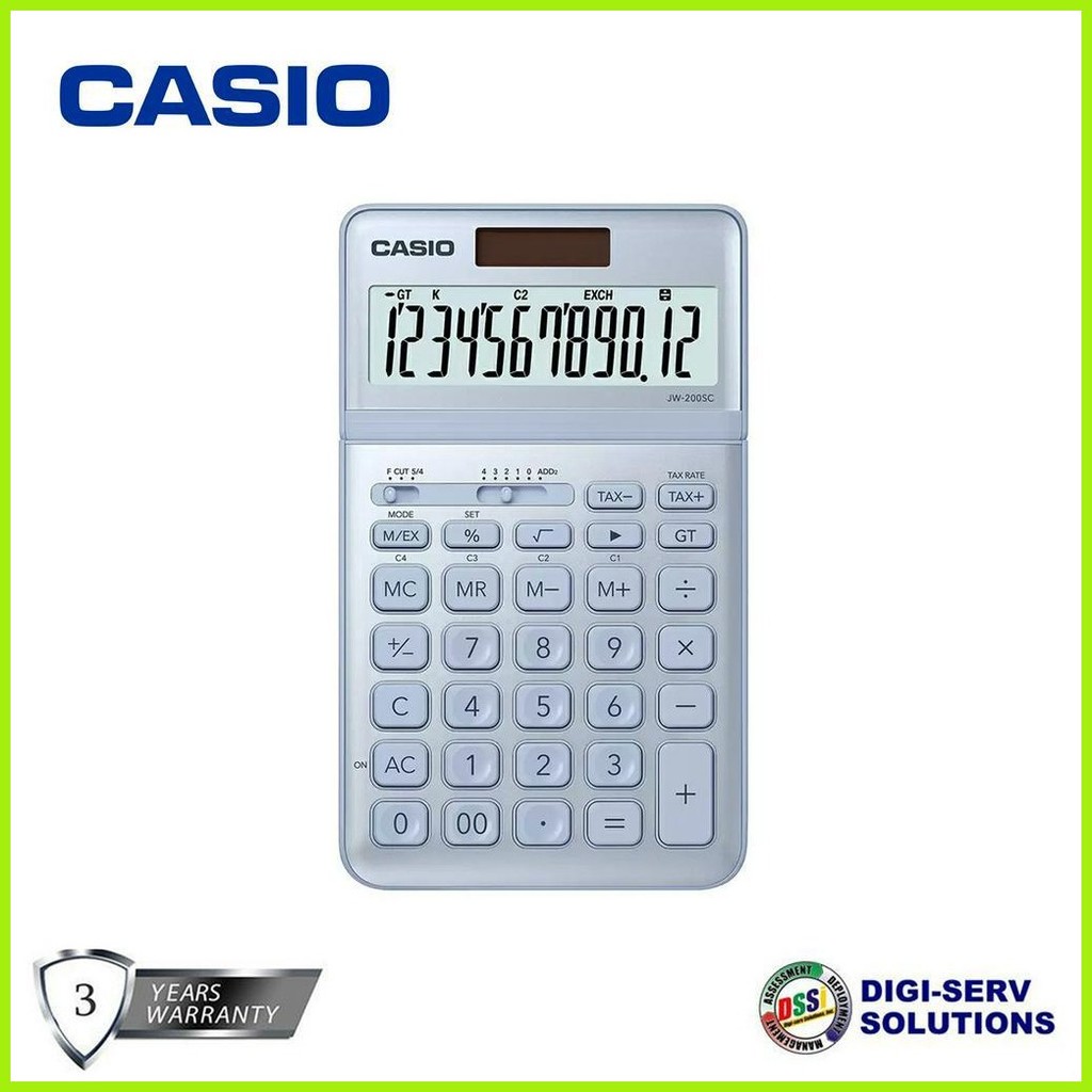 Casio JW-200SC-BU Calculator, Metal Faceplate, Adjustable Tilt Display ...