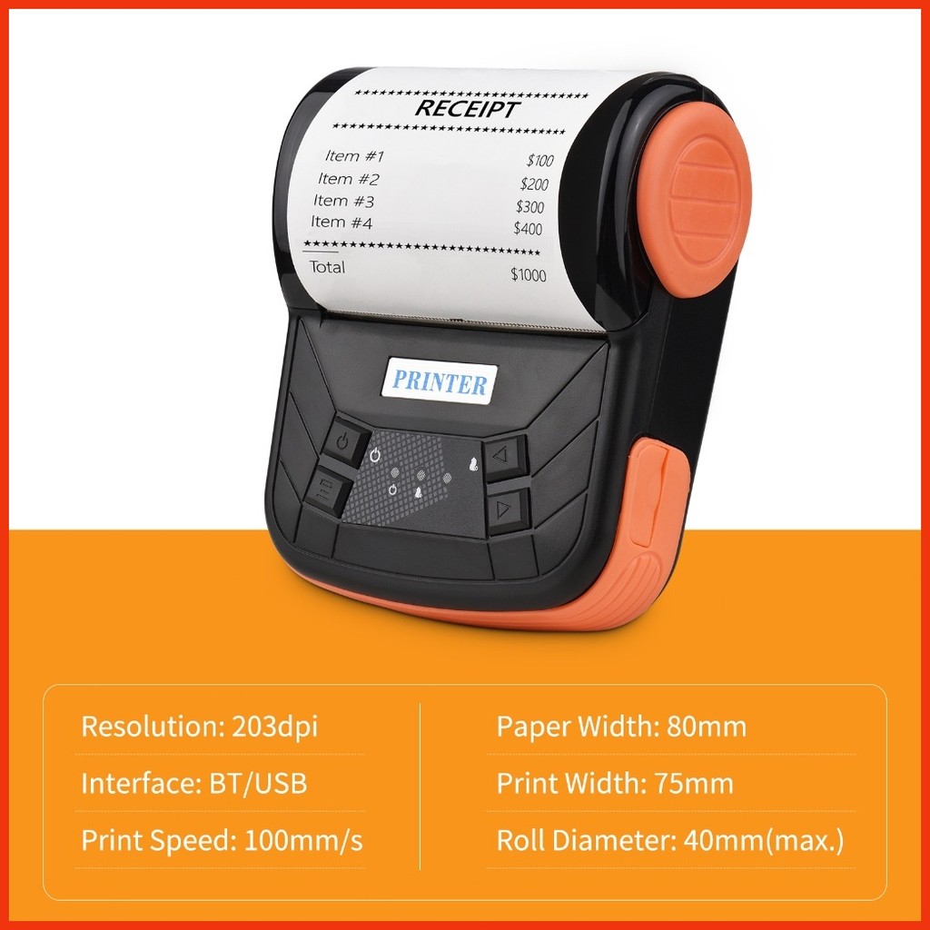 Portable 80mm Receipt Printer Wireless BT Thermal Receipt Printer ...