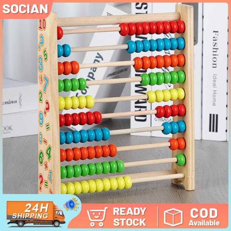 10-Row Wooden Abacus Counting Rack Kindergarten Mathematics Cognitive ...