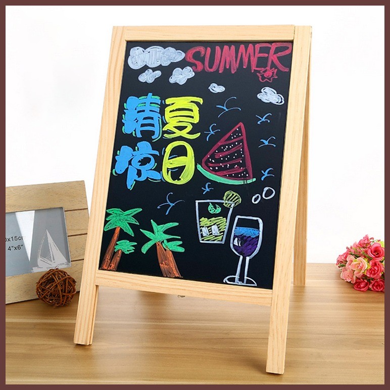 ☀ Free colored chalk double Wooden Bar Coffee shop Display Learning ...