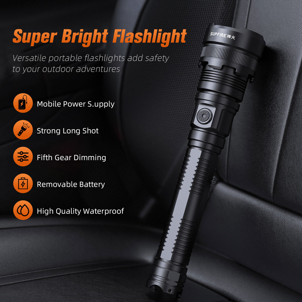 SUPERFIRE Y12 36W 7000mAh Rechargeable Led Flashlight Waterproof ...