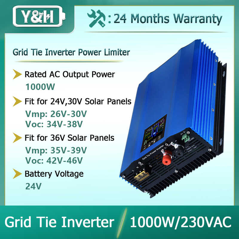 Y&H Inverter 1000W Grid Tie Power Limiter LCD Display Dc26-45V Solar ...