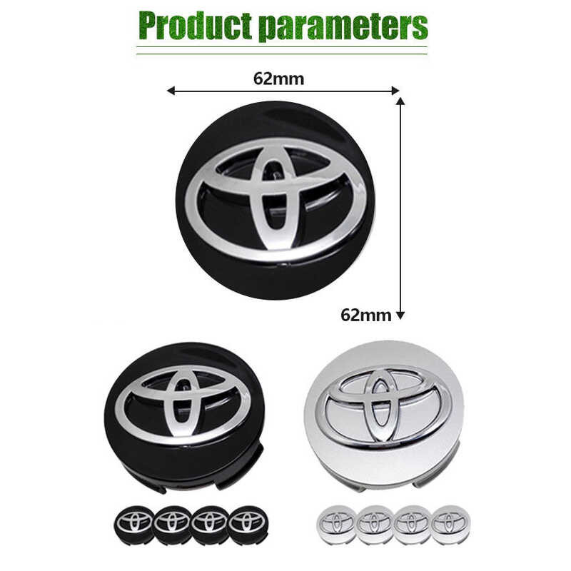 4Pcs 3D Emblem Toyota Car Wheel Hub Center Cap 62Mm For Innova Rav4 ...