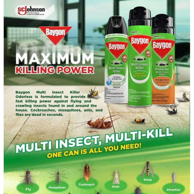Baygon Insect Killer 500 Ml Kerosene, Odorless, Orange, Waterbased 4Ea | Shopee Philippines