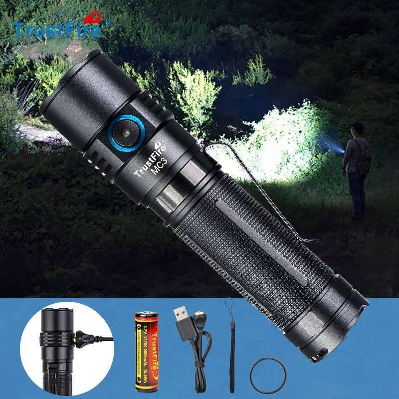 TrustFire MC3 EDC LED Flashlight 2500 Lumens Magnetic USB Rechargeable XHP50 Torch Lamp Come ...
