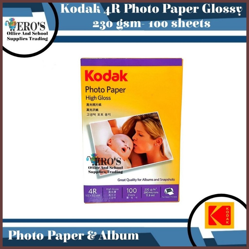 Kodak Inkjet Photo Paper Glossy 230gsm 4R (4x6) 100 sheets | Shopee ...