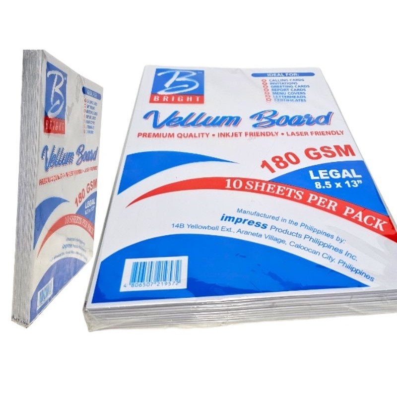 Bright Vellum Board 180 gsm 10 Packs ( 100 Sheets) | Shopee Philippines