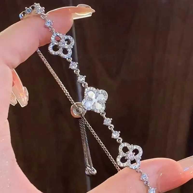 Adjustable Four-Petal Flower Full Diamond Hand Bracelet Women's Fashion ...