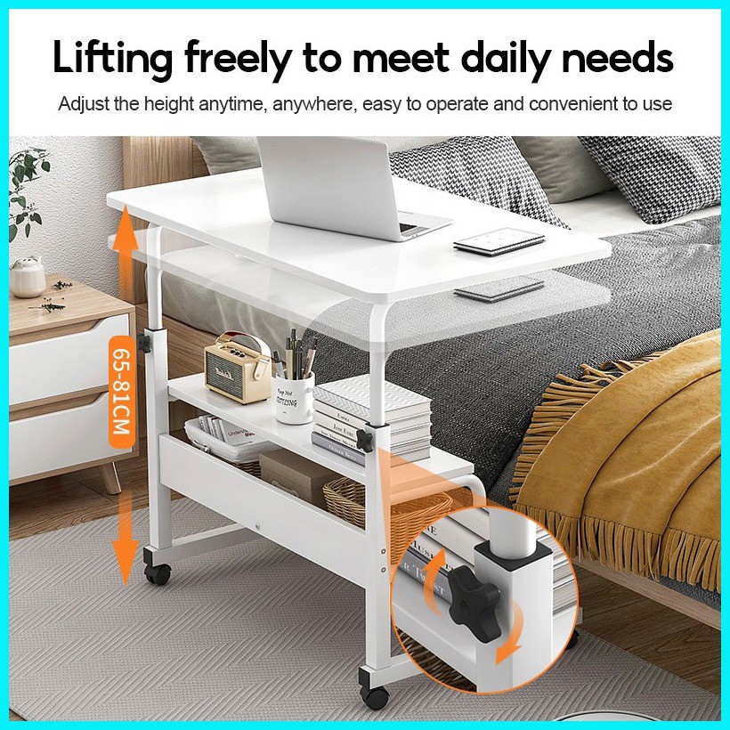 Side Table With Wheels (L60/80) Adjustable Portable Computer Table ...