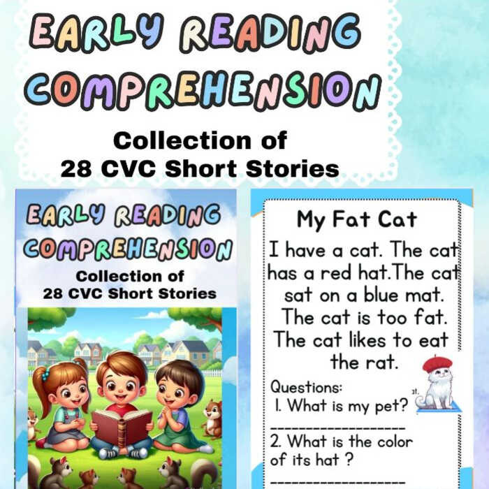 CVC SHORT EARLY PHONICS AND COMPREHENSION PRACTICE READING FOR KIDS 28 ...